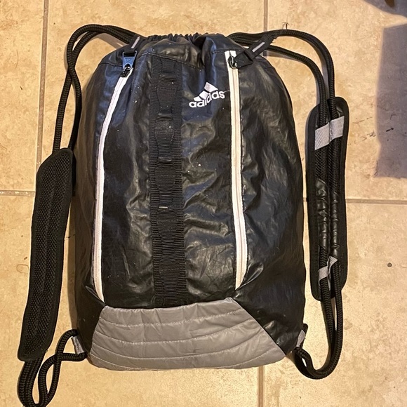 adidas | Bags | Adidas Drawstring Backpack Black Color Zipper Pockets Adjust Traps Extra P Bag ...